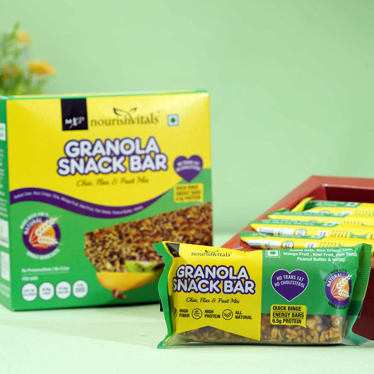 NourishVitals Granola Snack Bar (Chia, Flax Fruit Mix, 250g), 5 Bars ...