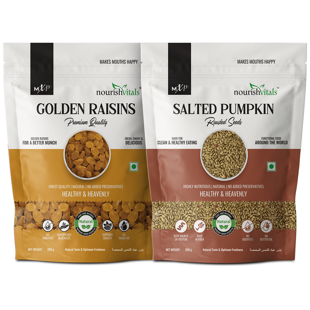 NourishVitals Golden Raisins + Salted Pumpkin Roasted Seeds, 200gm Eac ...