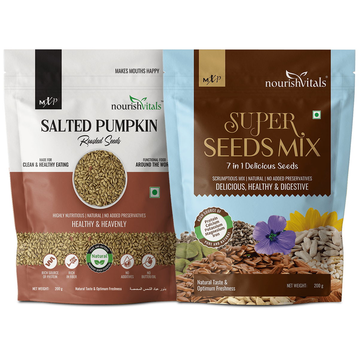 NourishVitals Salted Pumpkin Roasted Seeds + Super Seeds Mix, 200gm Ea ...